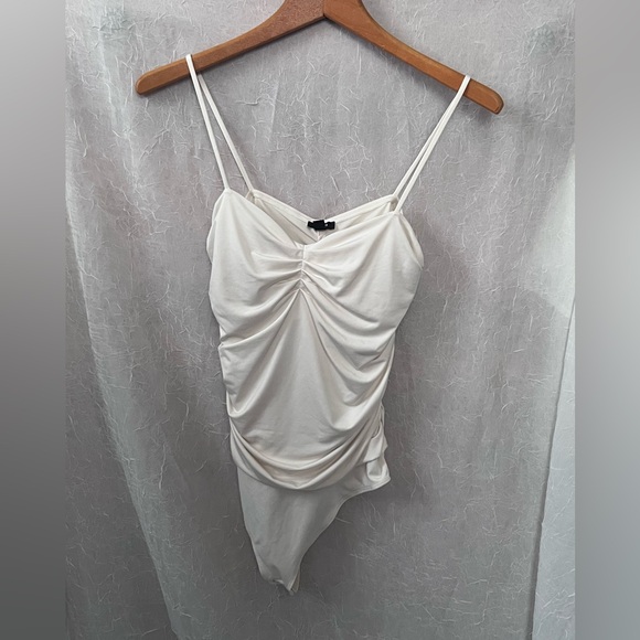 Express | Tops | Elegant White Cream Ruched Bodysuit | Poshmark